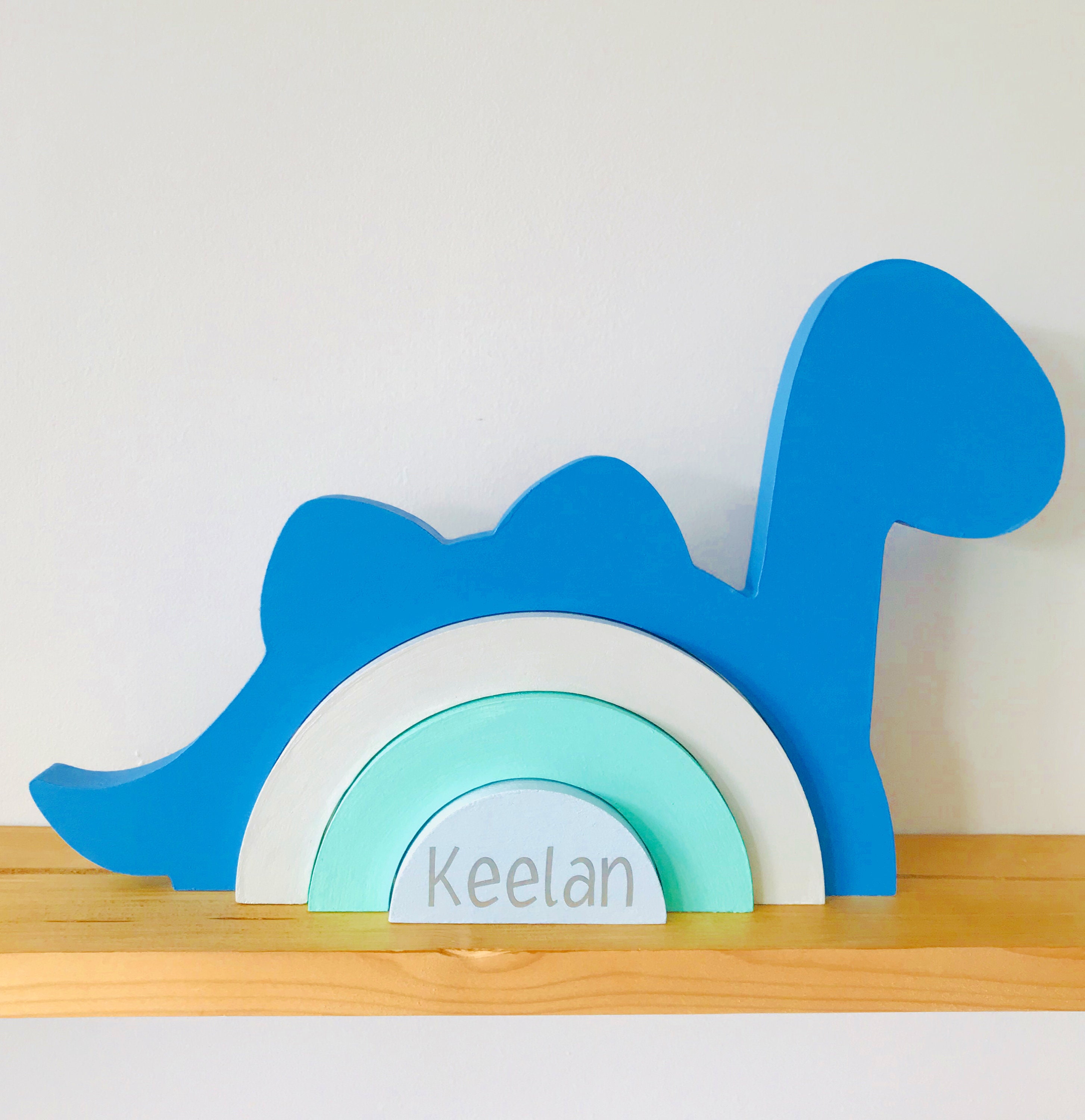 Dinosaur Rainbow Stacker Shelfie - Nursery Decor, Wooden, Pastels, Baby ...