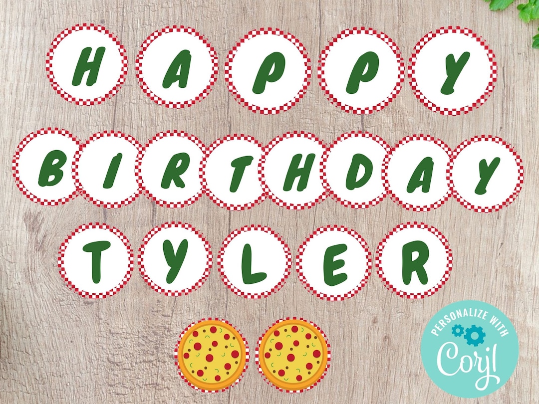 Pizza Party Happy Birthday Banner Printable Editable INSTANT - Etsy