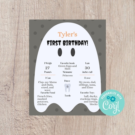 Hey Boo Birth Stats Print Halloween Milestone Poster First Birthday ...