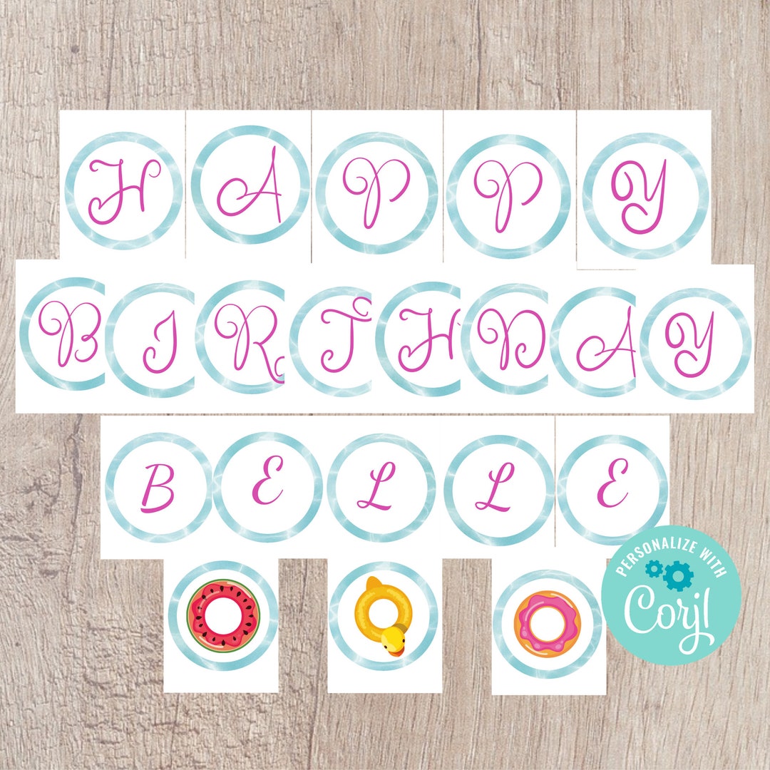Pool Floatie Party Happy Birthday Banner Printable - Editable INSTANT ...