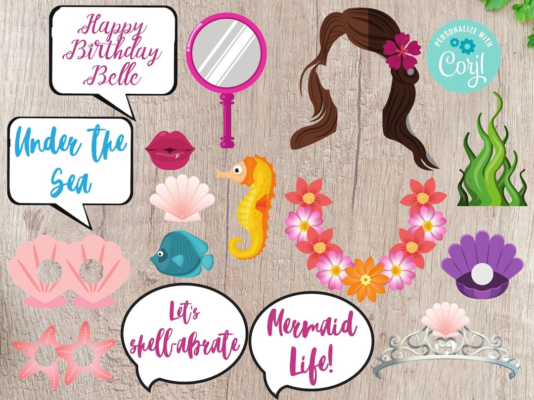 Mermaid Party Photo Props Printable - Editable INSTANT DOWNLOAD - Etsy