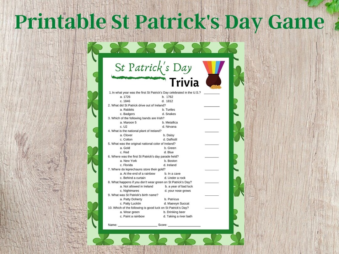 St Patrick's Day Trivia Game Printable INSTANT DOWNLOAD - Etsy