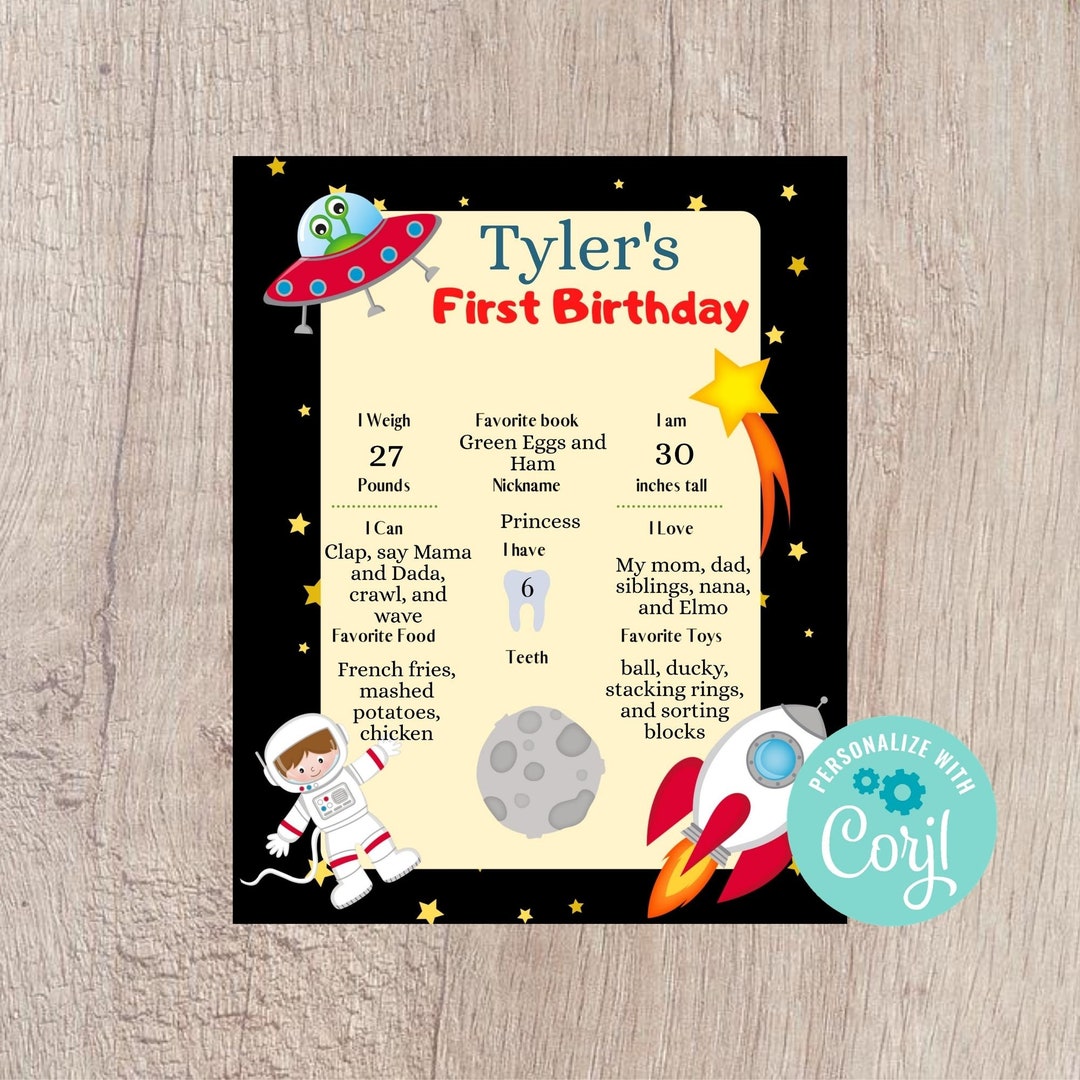 Space Party 1st Birthday Milestone Poster Printable - Editable INSTANT ...