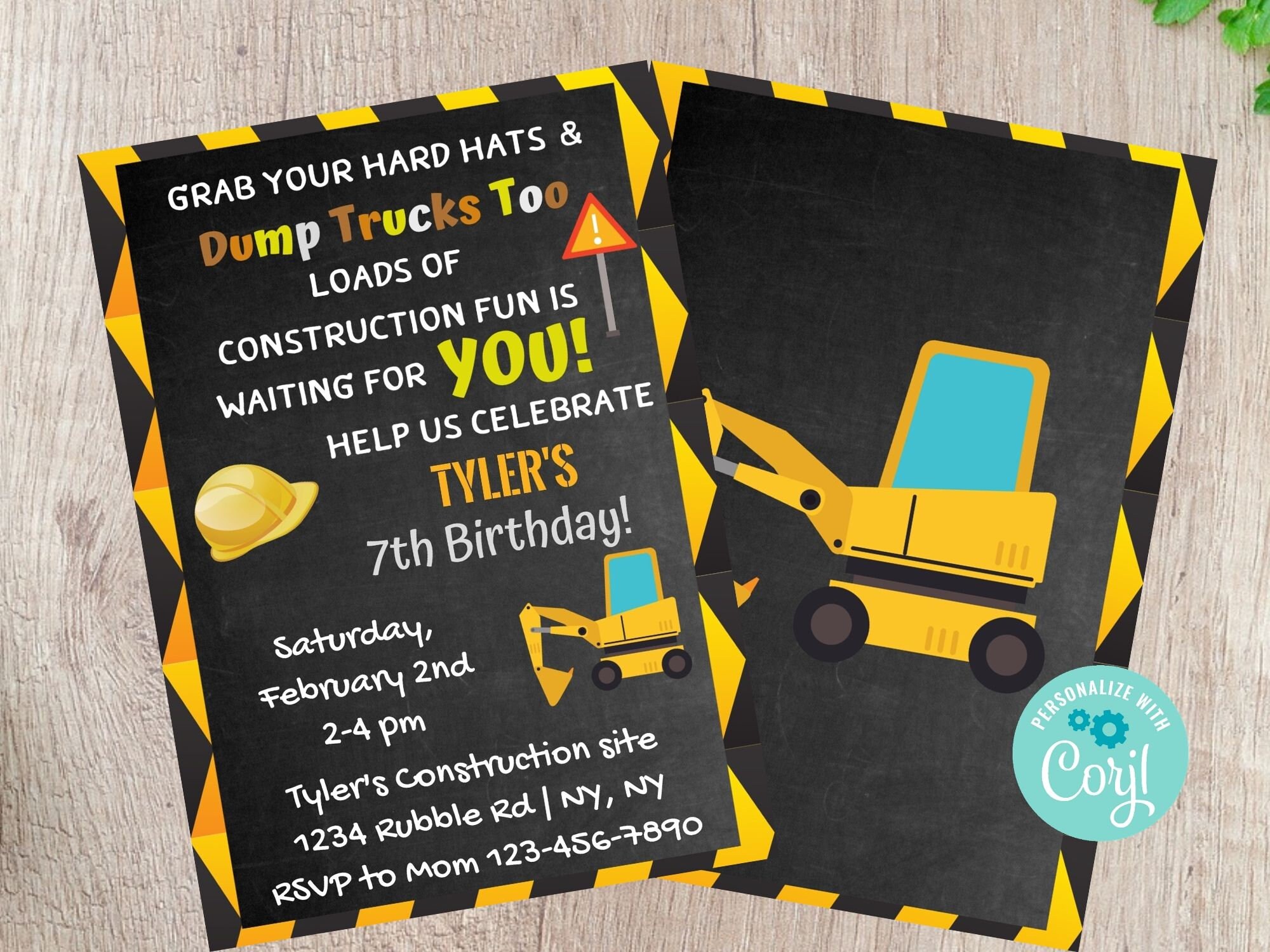 Construction Party Vertical Invitation - Editable INSTANT DOWNLOAD - Etsy