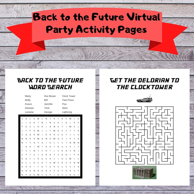 Back to the Future Virtual Party Activity Pages - INSTANT DOWNLOAD - Etsy