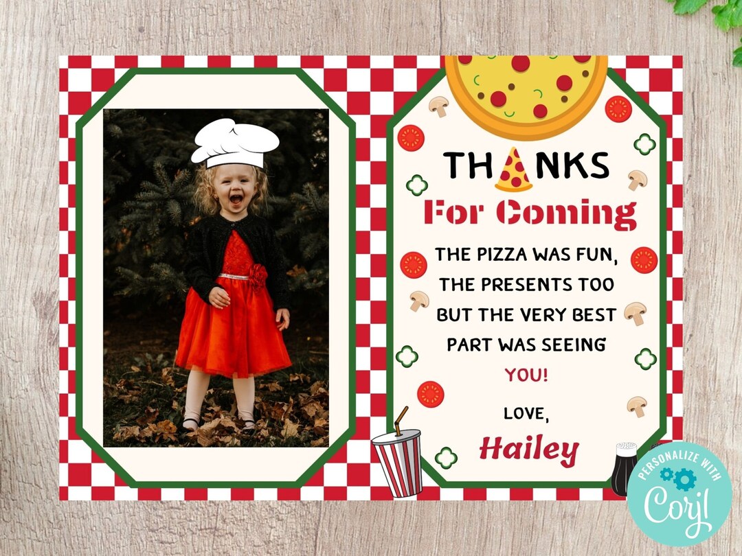 Pizza Birthday Photo Thank You Card - Editable INSTANT DOWNLOAD - Etsy