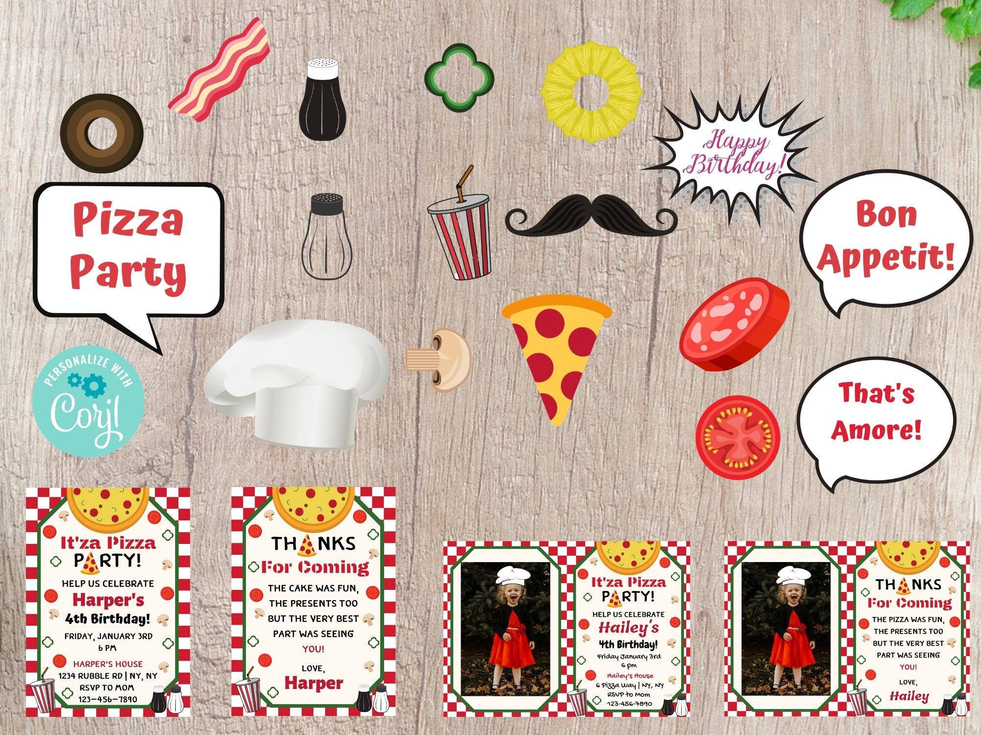 Pizza Party Bundle Printable Editable INSTANT DOWNLOAD Invitation ...