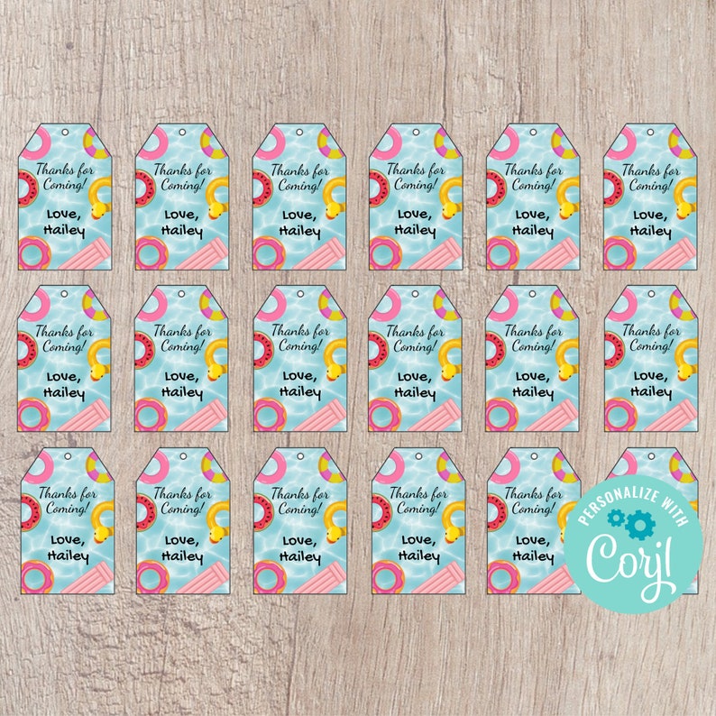 Pool Floatie Party Favor Tags Printable Editable INSTANT - Etsy