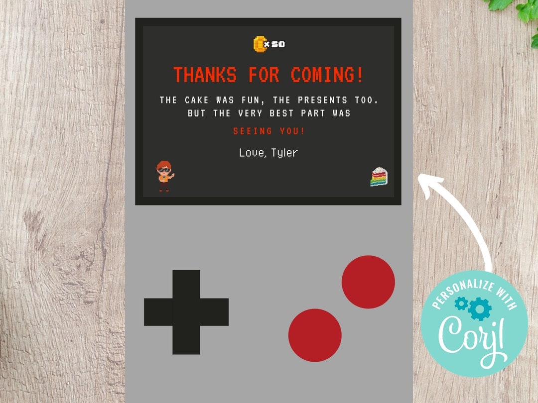 Video Game Party Vertical Thank You Card - Editable INSTANT DOWNLOAD - Etsy