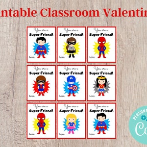 Super Friend Printable Classroom Valentines Editable INSTANT DOWNLOAD ...