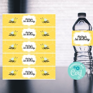 Bee-day Party Water Bottle Label Printable - Editable INSTANT DOWNLOAD ...