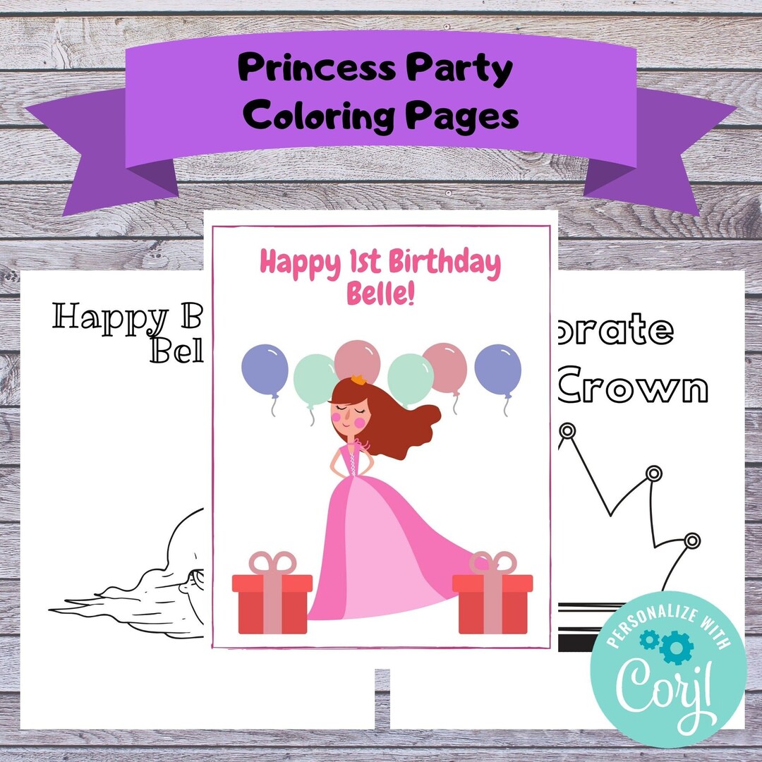 Princess Party Coloring Pages - Virtual Party Activity - Party Favor ...