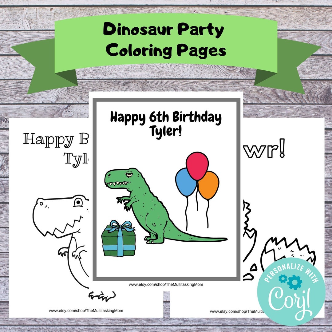Dinosaur Party Coloring Pages - Virtual Party Activity - Party Favor ...