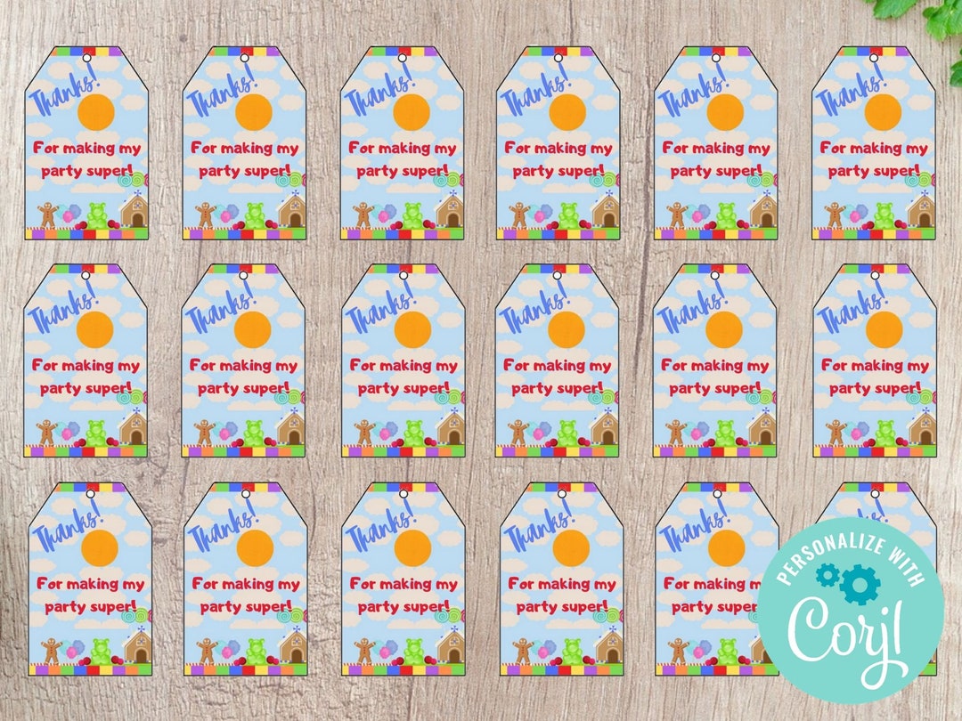 Candyland Party Favor Tags Printable - Editable INSTANT DOWNLOAD - Etsy