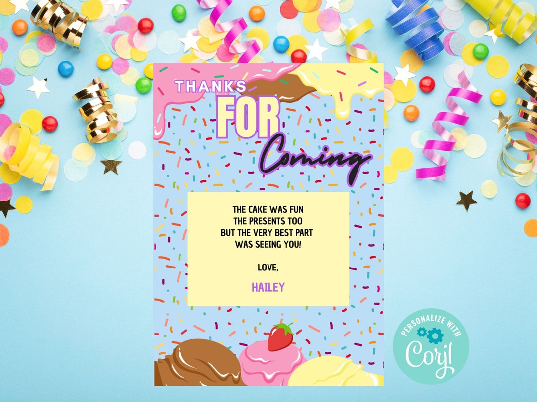 Ice Cream Party Birthday Thank You Summer Party Personalized Thank You ...