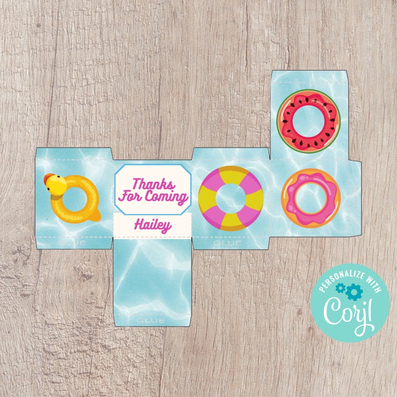 Pool Float Party Favor Box Printable - Editable INSTANT DOWNLOAD - Etsy