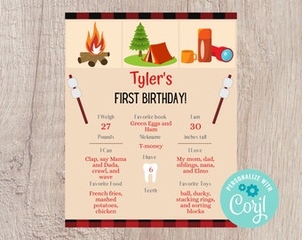 EDITABLE S'mores Birthday Milestone Poster, S'mores First Birthday ...