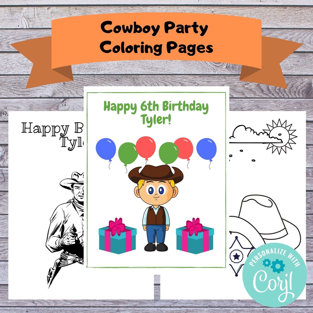 Cowboy Party Coloring Pages Virtual Party Activity Party Favor Editable ...