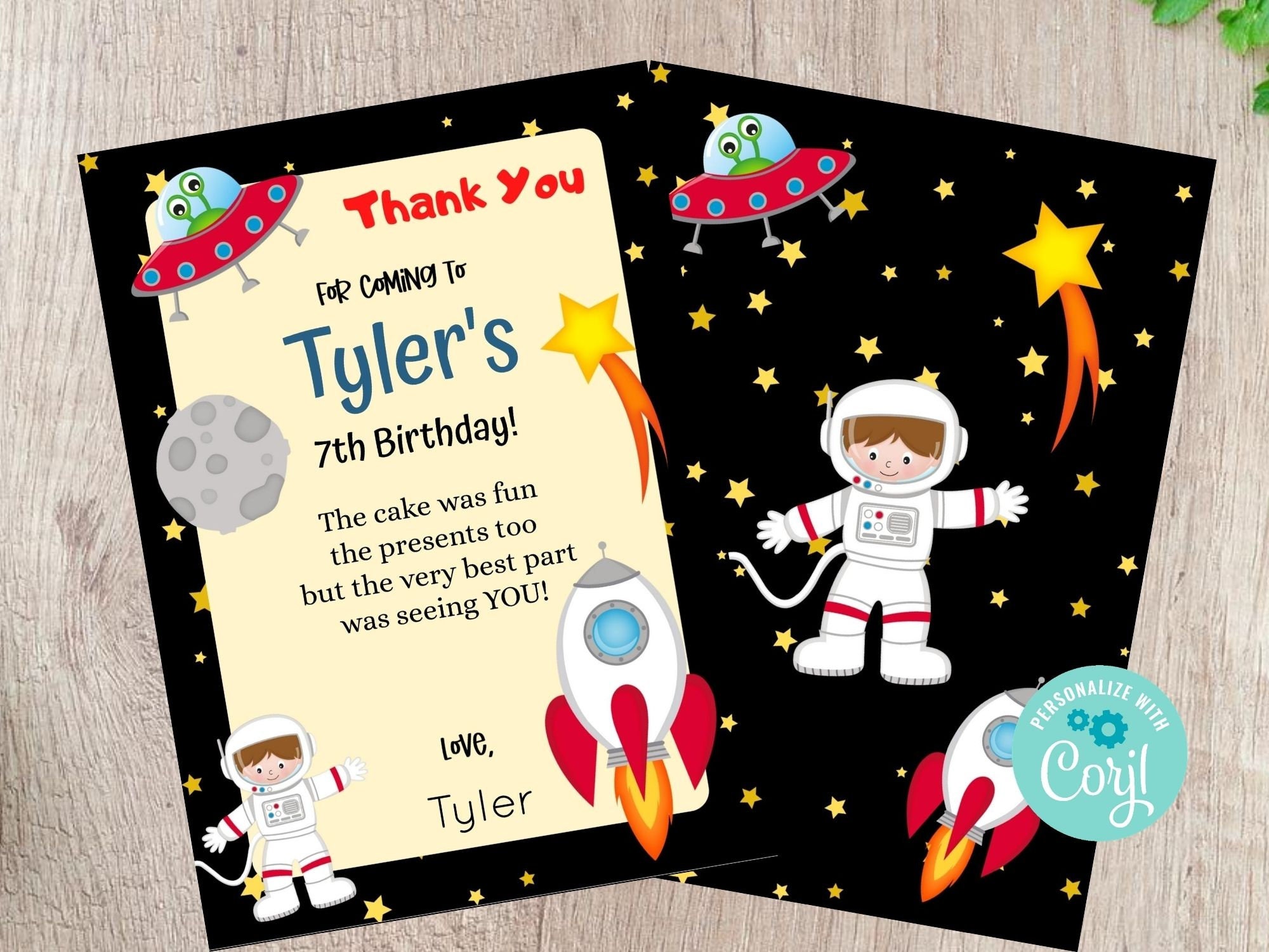 Space Party Vertical Thank You Card Editable INSTANT DOWNLOAD - Etsy