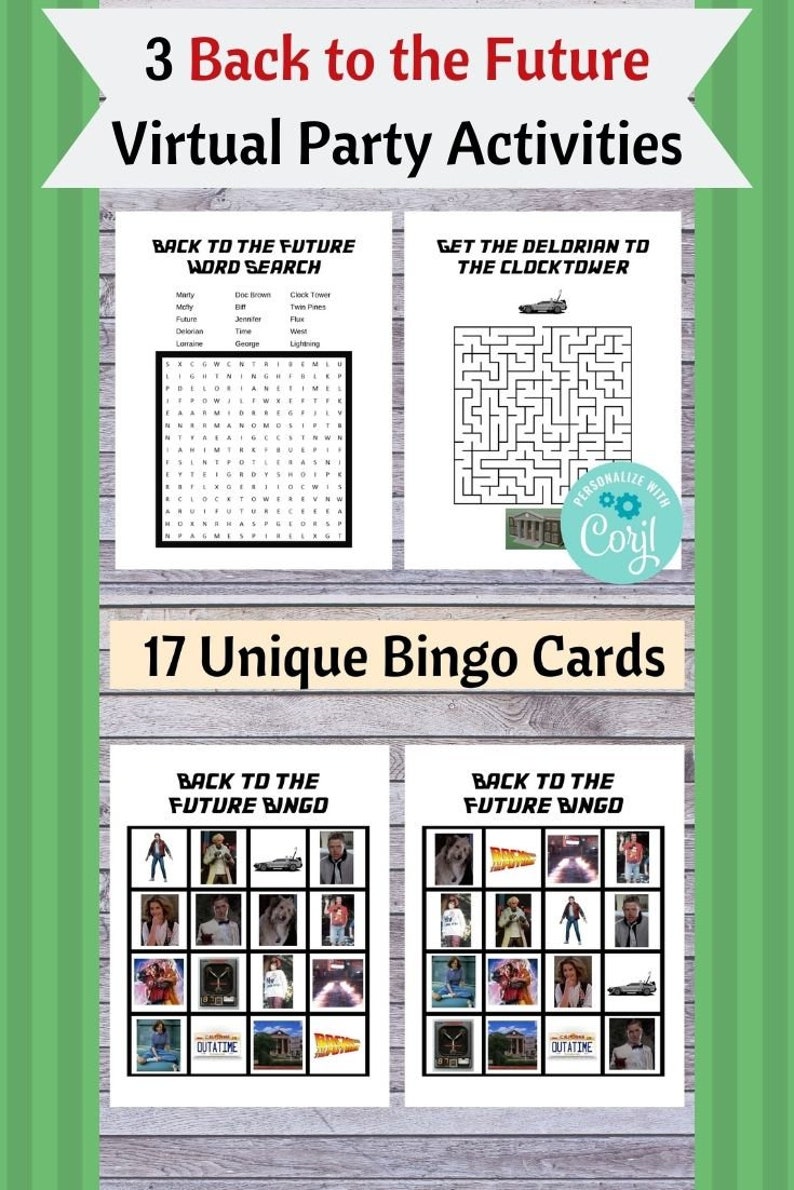 Back to the Future Virtual Party Activity Pages - INSTANT DOWNLOAD - Etsy