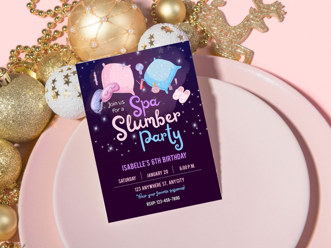 Spa Slumber Party Birthday Invitation Girls Spa Sleepover Party ...
