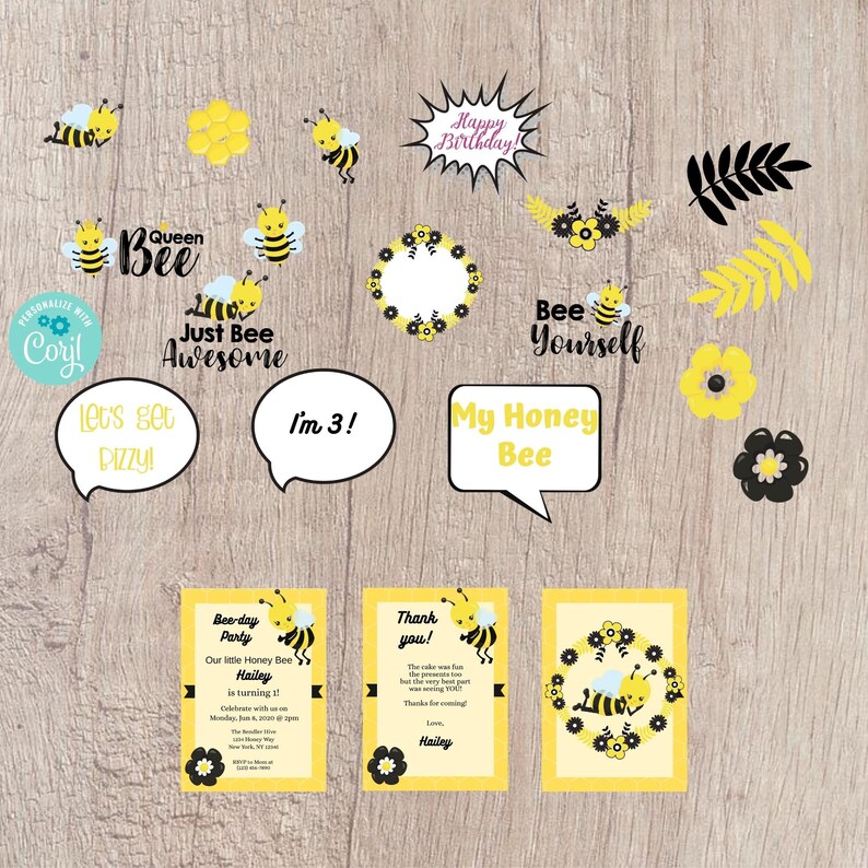 Bee-day Party Bundle Printable Editable INSTANT DOWNLOAD Invitation ...