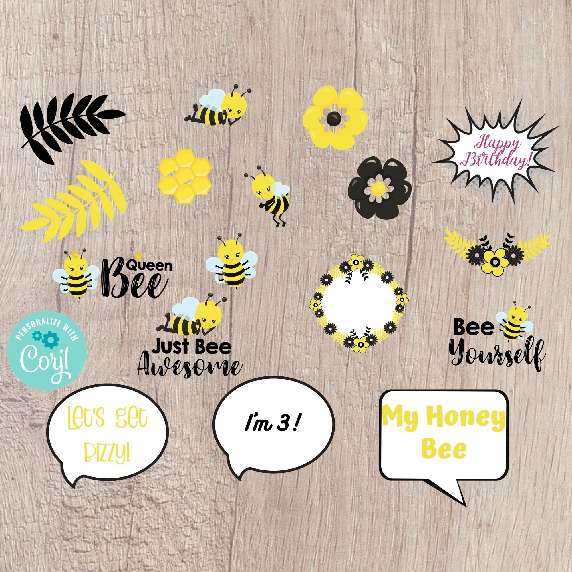 Bee-day Party Photo Props Printable - Editable INSTANT DOWNLOAD - Etsy