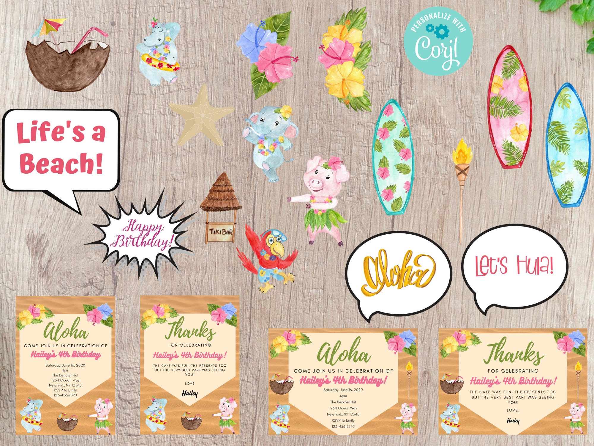 Luau Party Bundle Printable - Editable INSTANT DOWNLOAD - Invitation ...