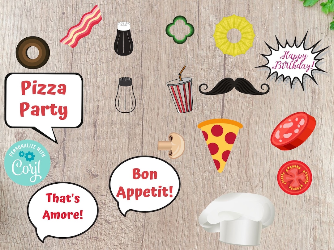 Pizza Party Photo Props Printable - Editable INSTANT DOWNLOAD - Etsy