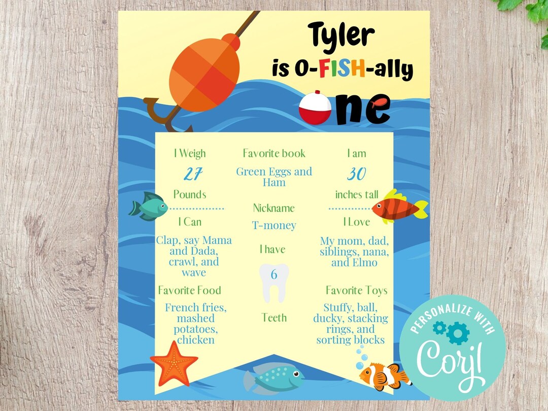 O-fish-ally One Birthday Milestone Poster Printable Editable INSTANT ...