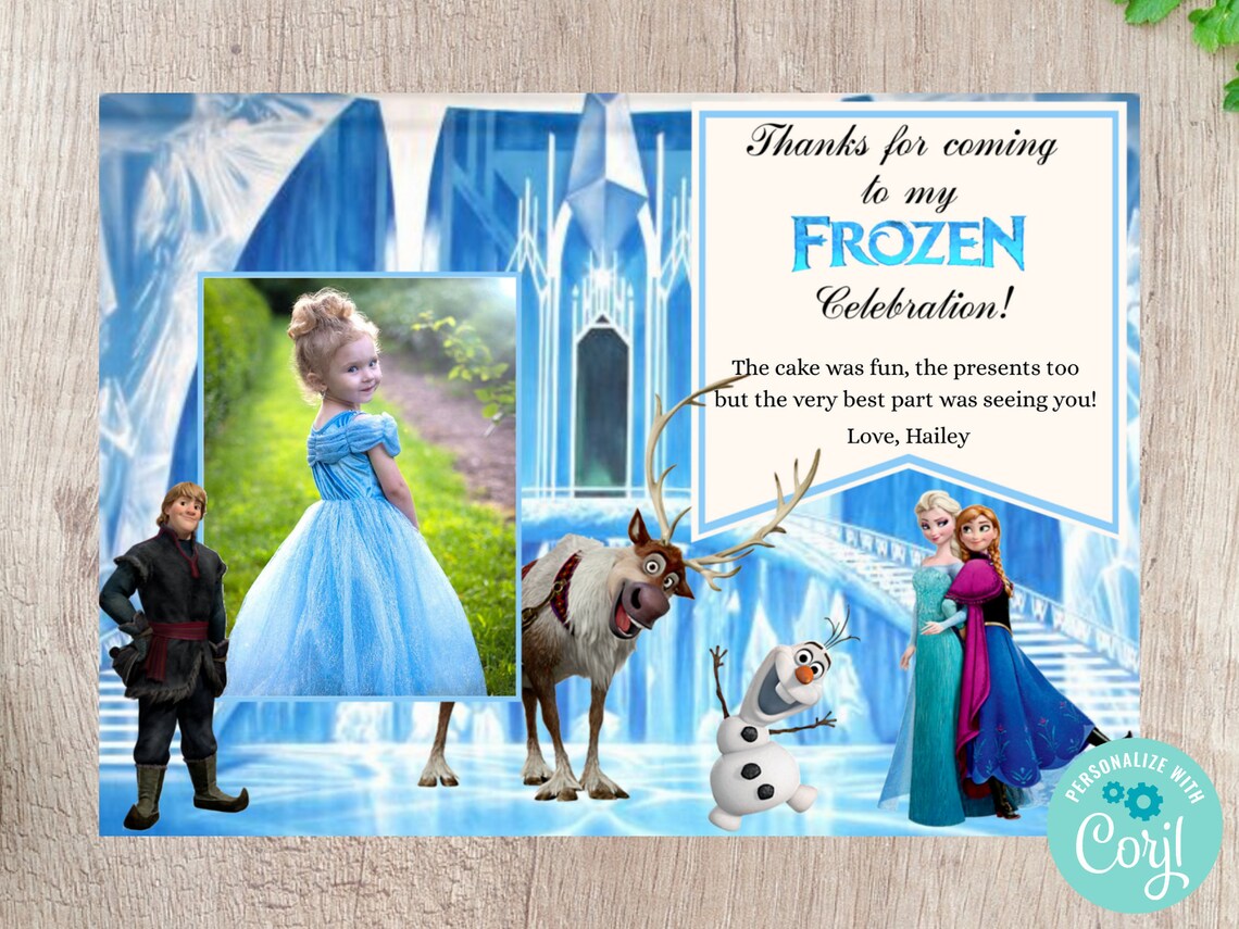 Frozen Photo Horizontal Birthday Thank You Card - Editable INSTANT ...