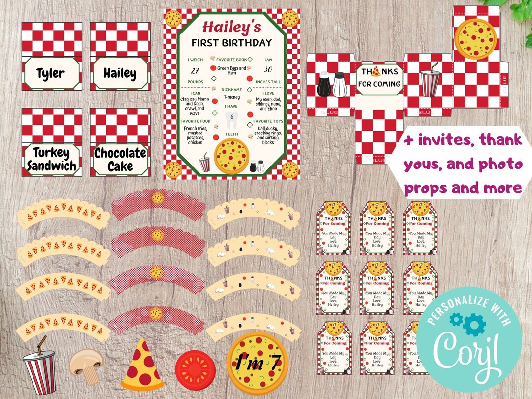 Pizza Party Bundle Printable Editable INSTANT DOWNLOAD Invitation ...