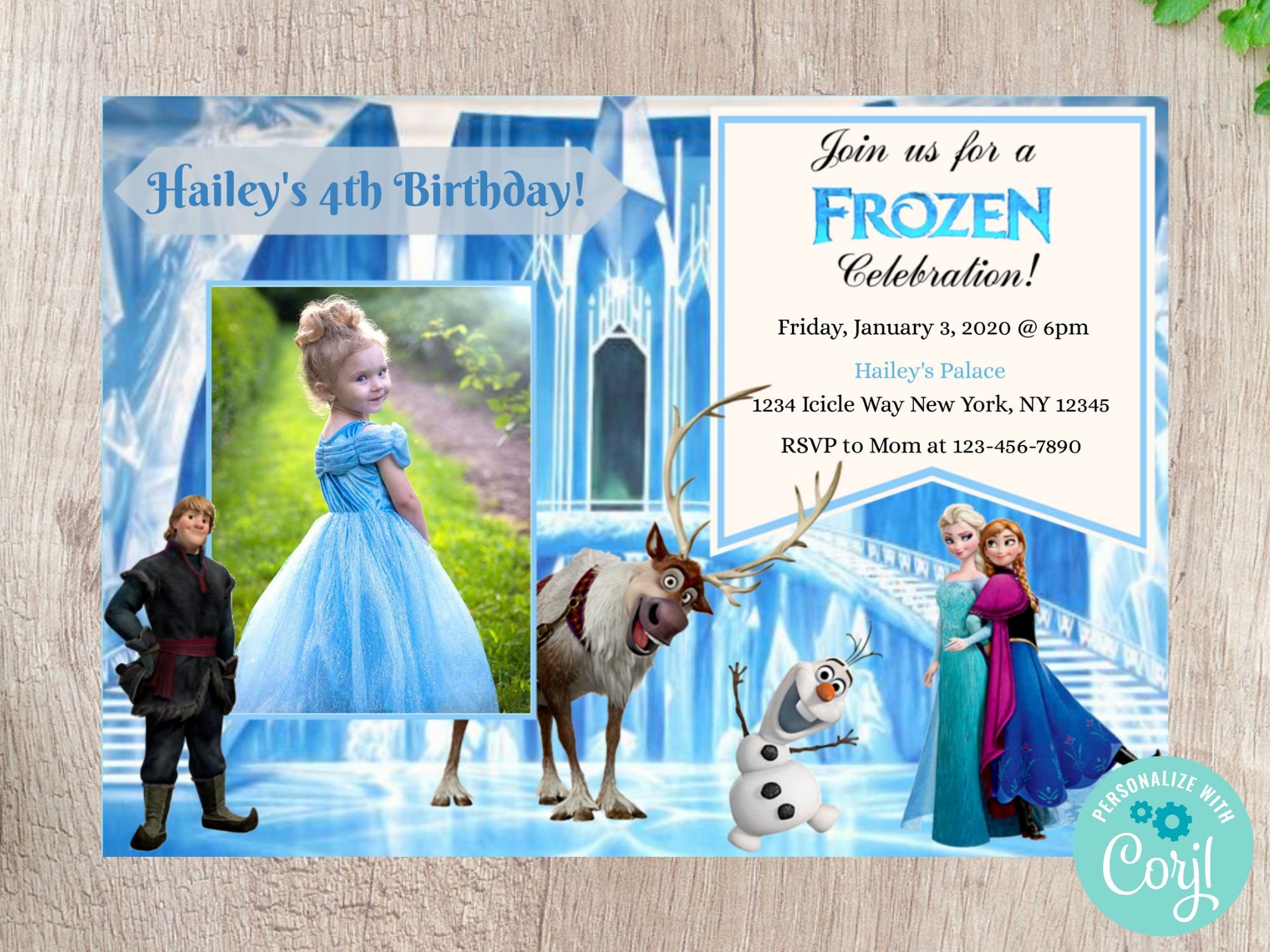 Frozen Photo Horizontal Birthday Invitation Editable INSTANT DOWNLOAD ...