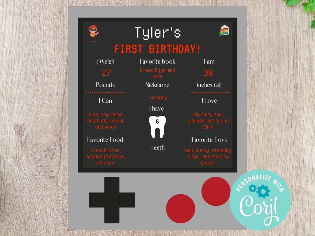 Video Game 1st Birthday Milestone Poster Printable - Editable INSTANT ...