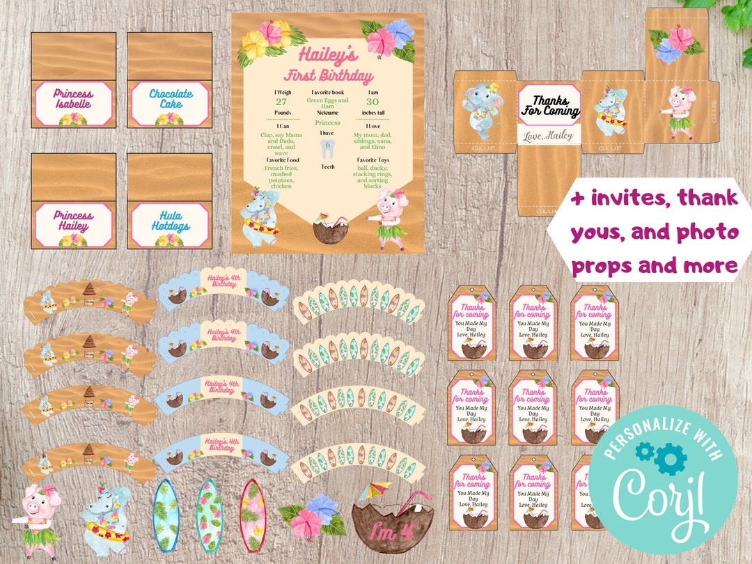 Luau Party Bundle Printable - Editable INSTANT DOWNLOAD - Invitation ...