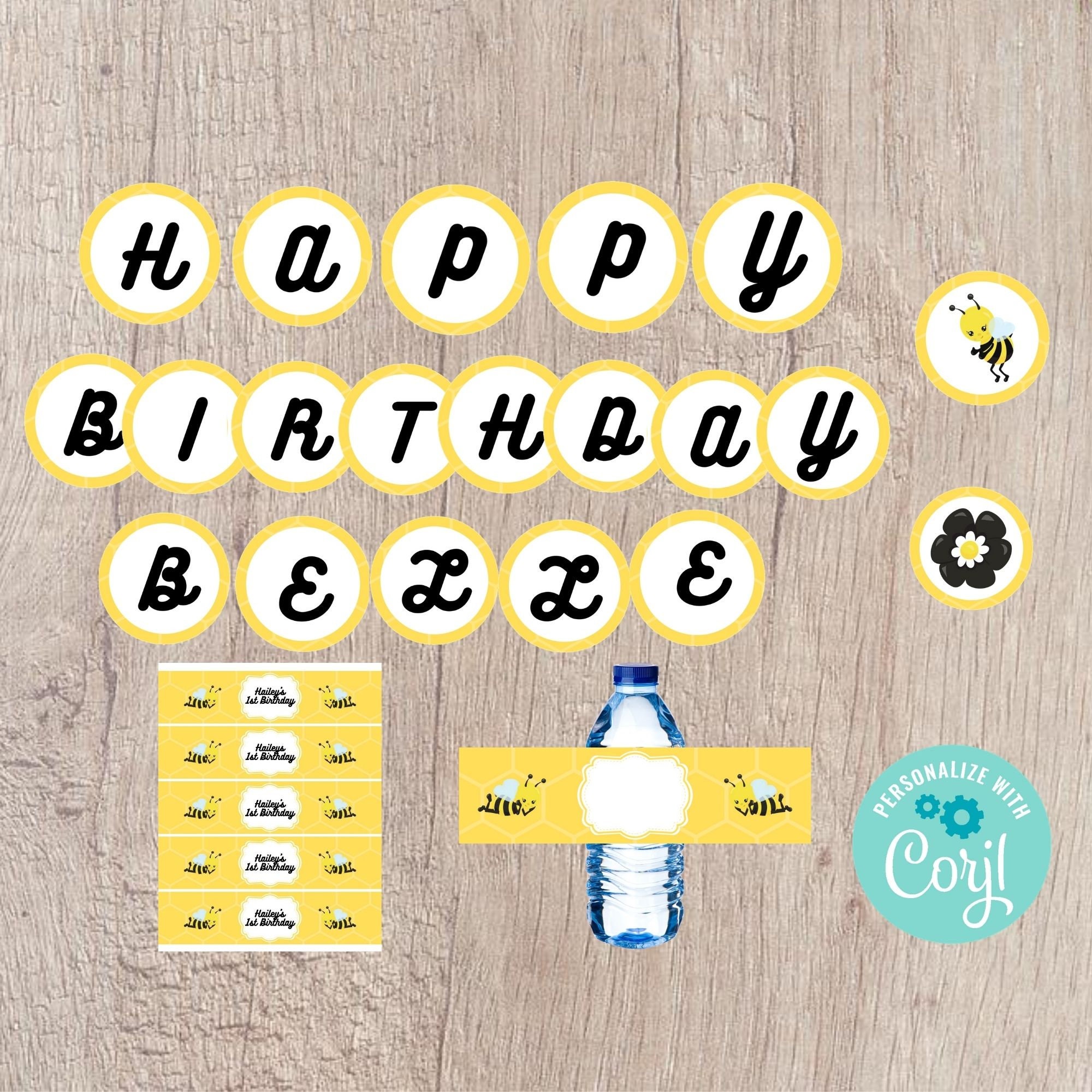 Bee-day Party Bundle Printable Editable INSTANT DOWNLOAD Invitation ...