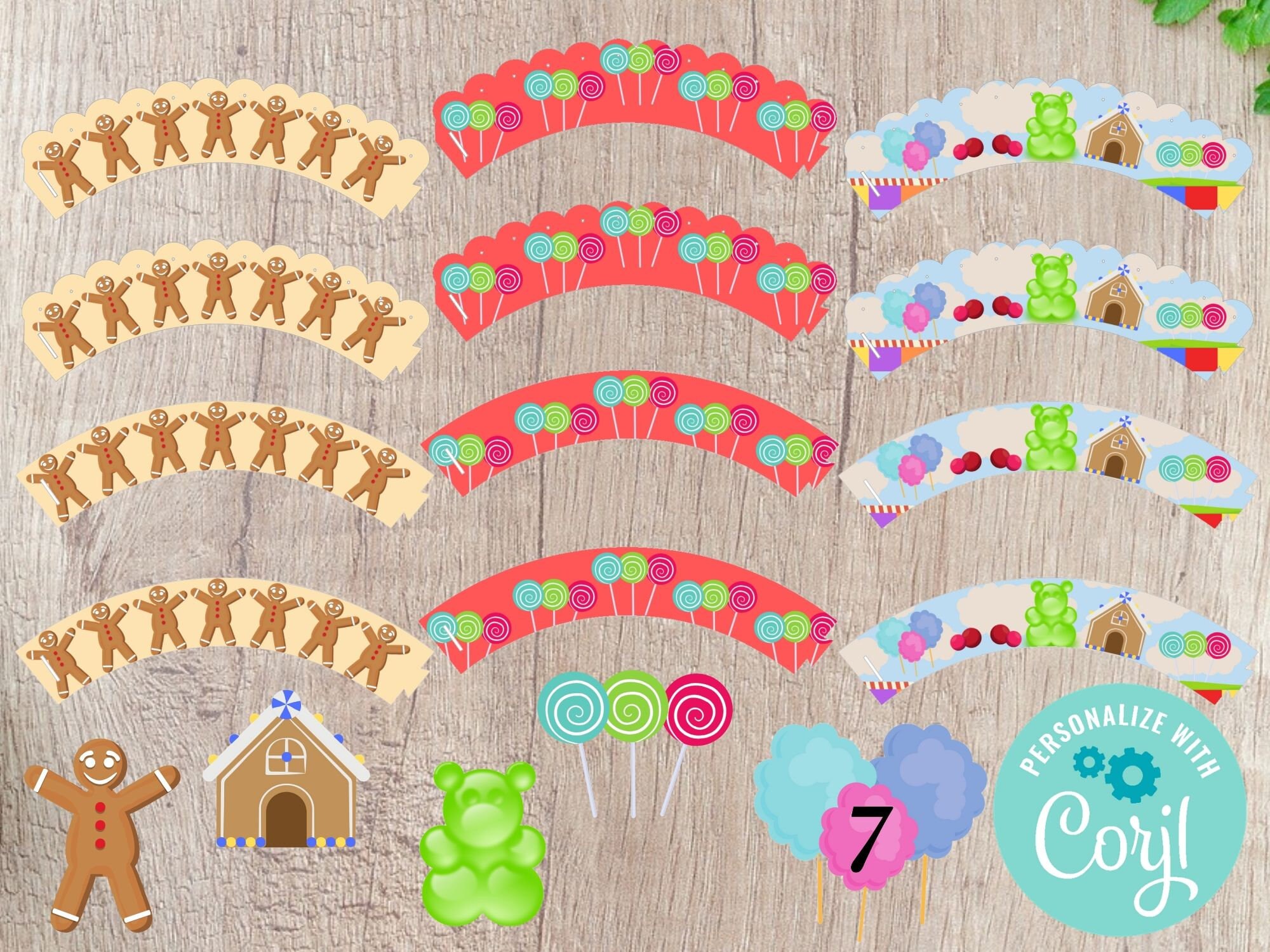 Candyland Cupcake Toppers and Wrappers Printable Editable - Etsy