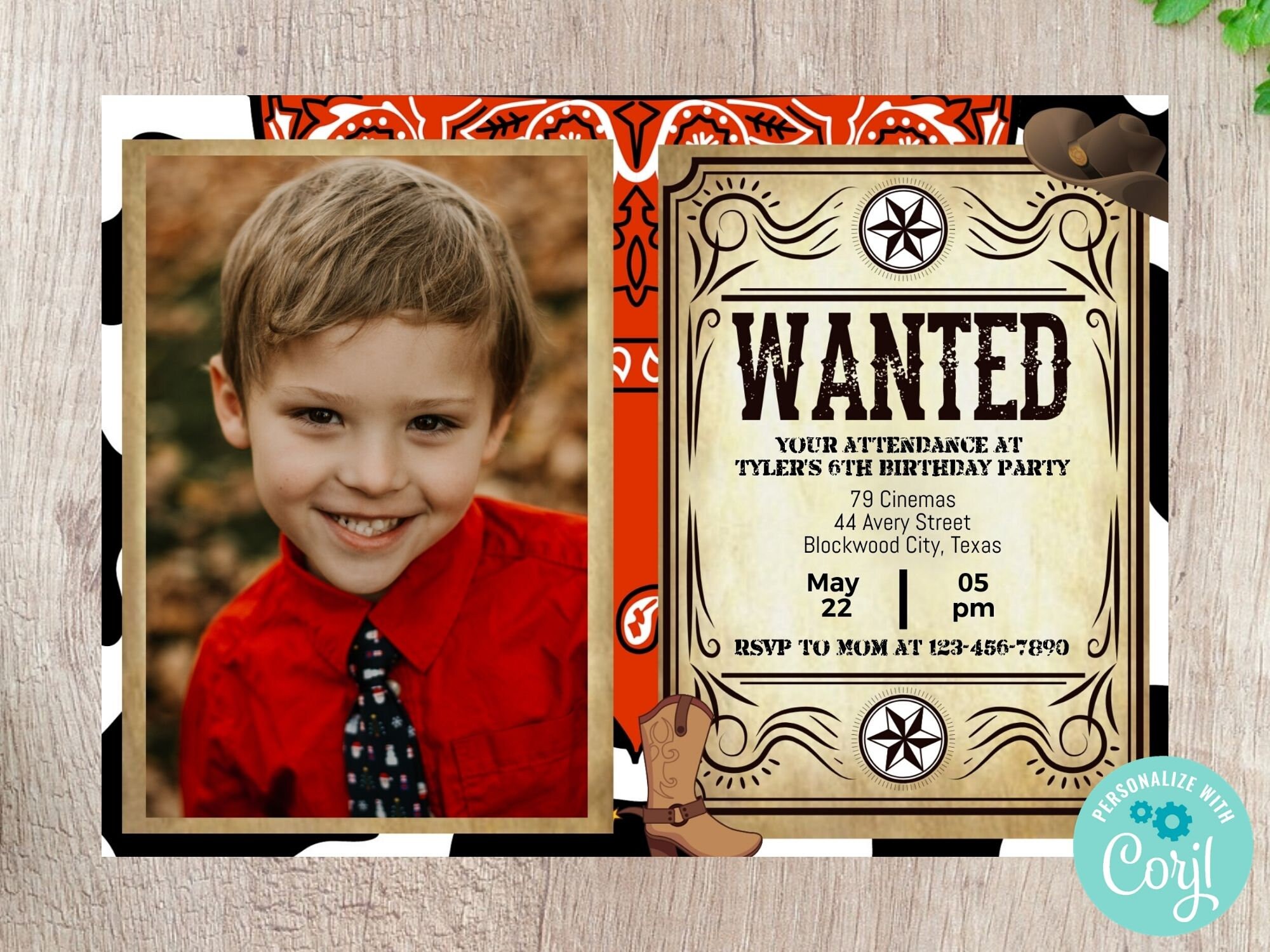 Bandana Cowboy Photo Birthday Invitation Editable INSTANT DOWNLOAD - Etsy