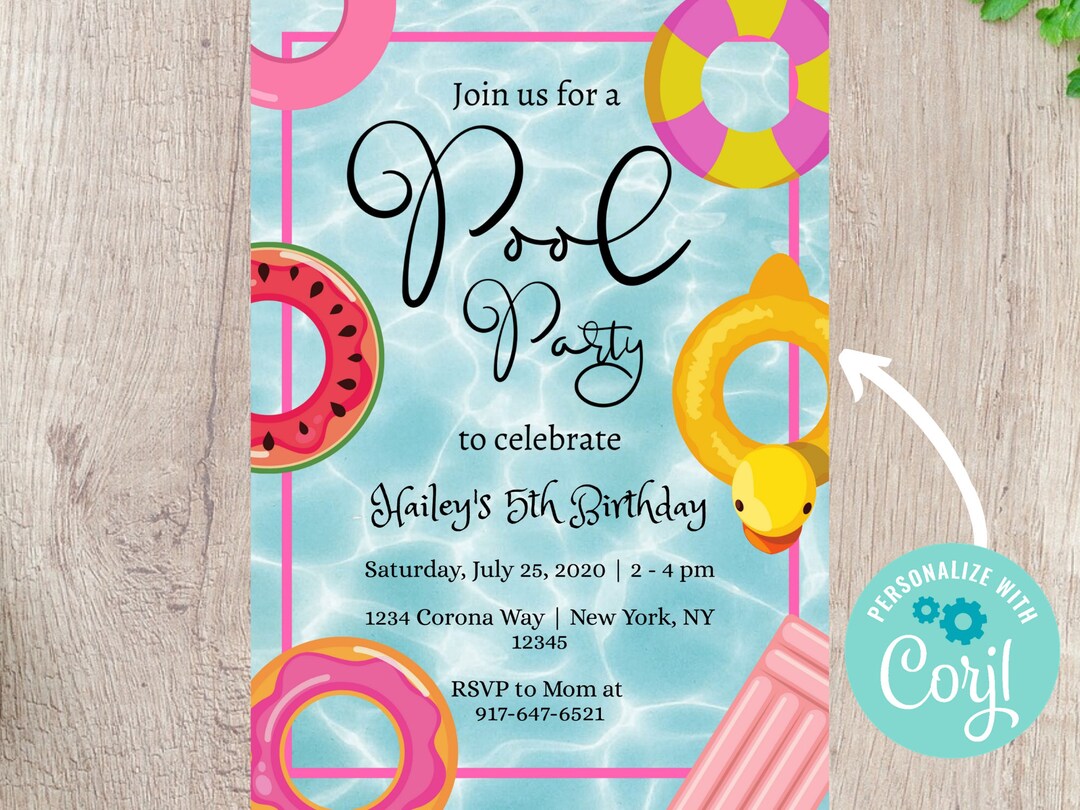 Pool Floatie Vertical Birthday Invitation Editable INSTANT DOWNLOAD - Etsy