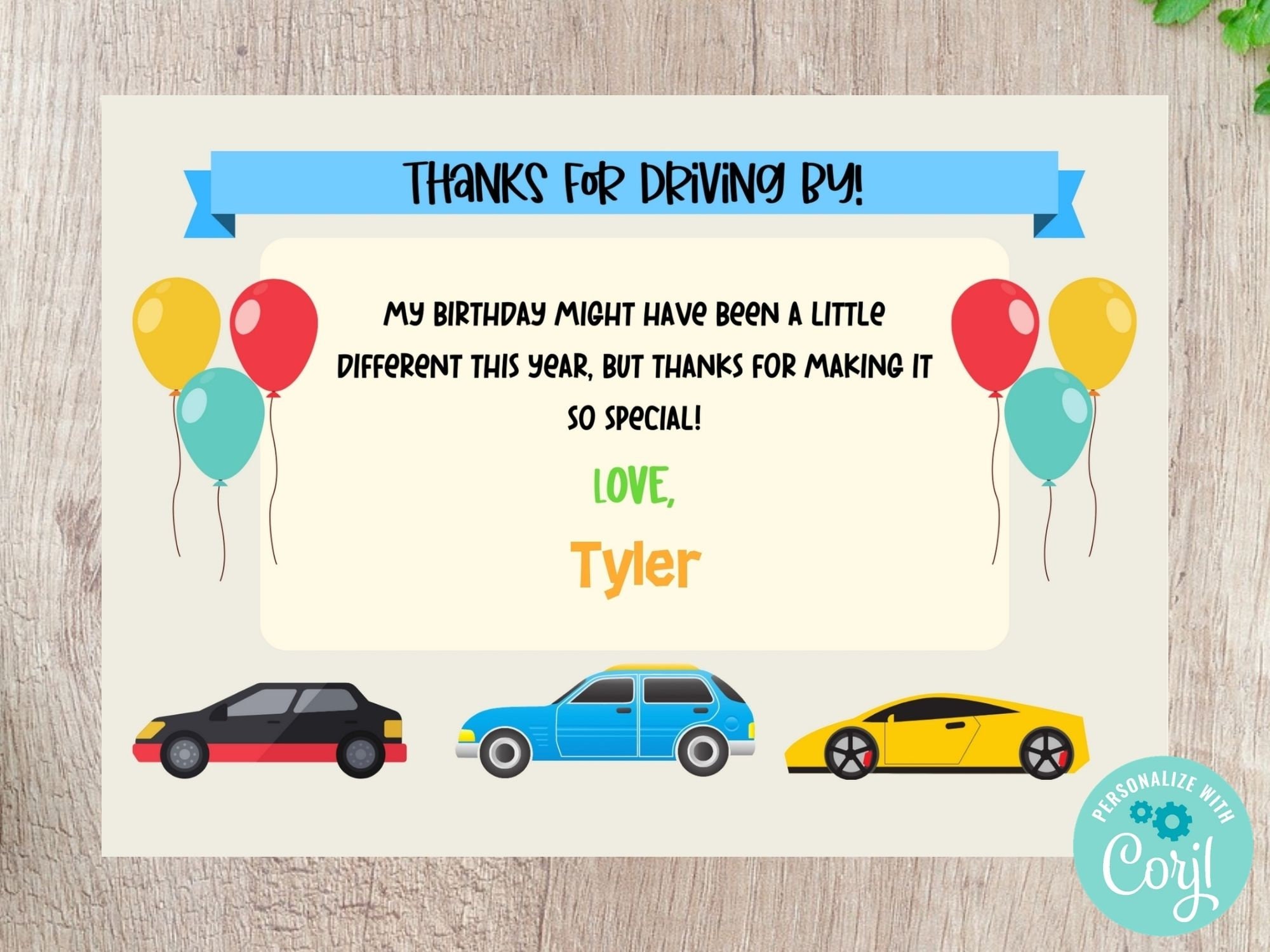 Drive by Party Horizontal Thank You Card - Editable INSTANT DOWNLOAD - Etsy