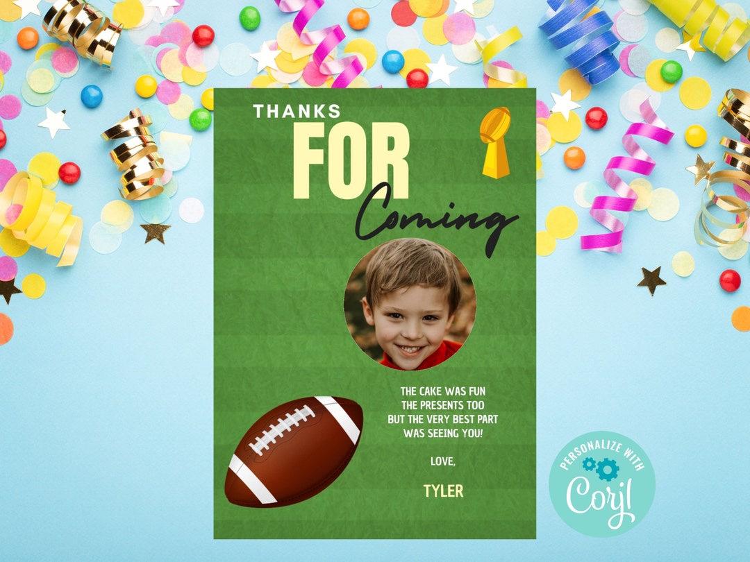 Football Party Birthday Thank You Card Sports Party Personalized Thank ...