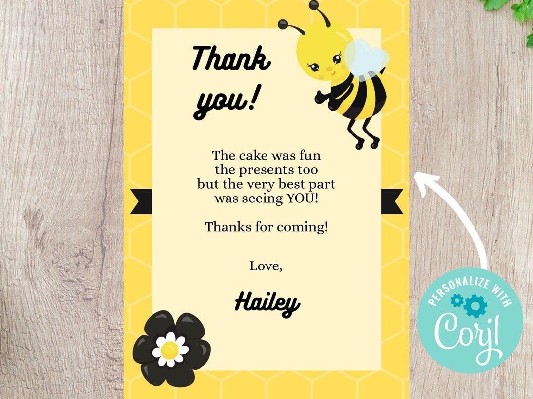 Bee-day Party Vertical Thank You Card - Editable INSTANT DOWNLOAD - Etsy