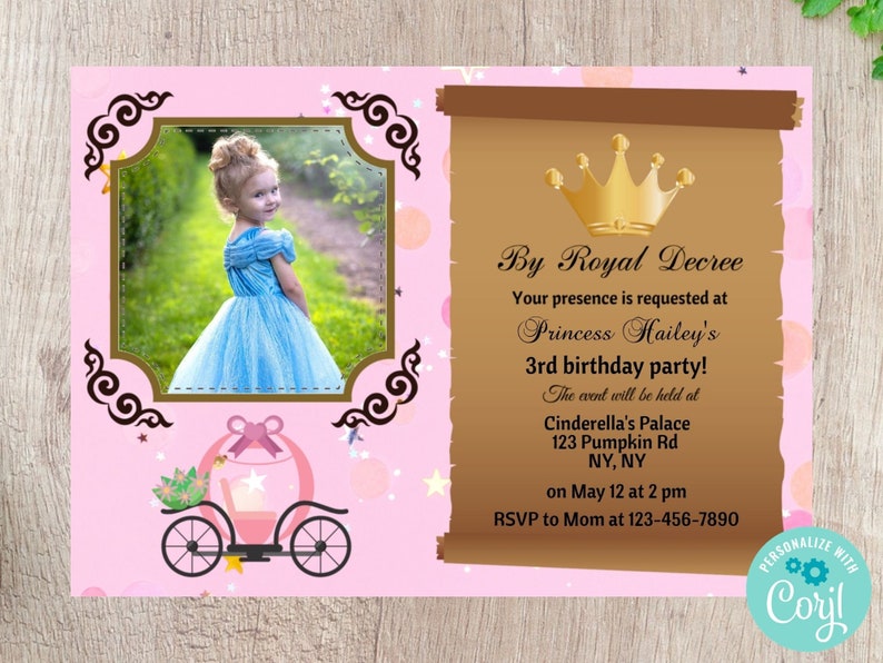 Pink Princess Photo Birthday Invitation - Editable INSTANT DOWNLOAD - Etsy