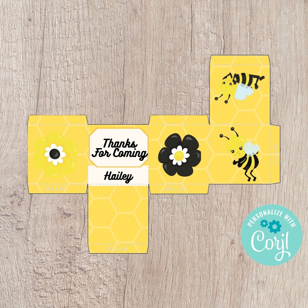Bee-day Party Favor Box Printable - Editable INSTANT DOWNLOAD - Etsy