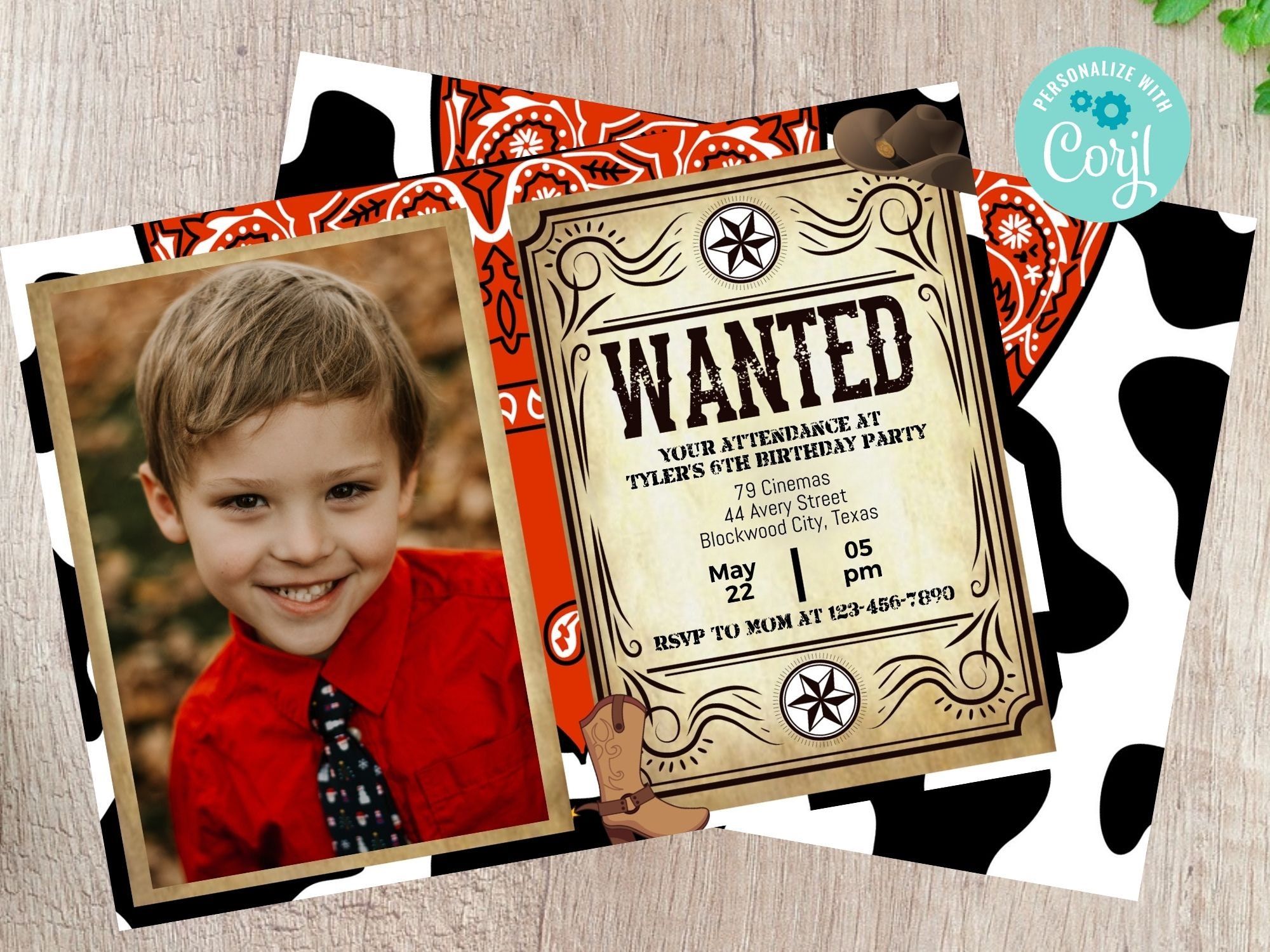 Bandana Cowboy Photo Birthday Invitation Editable INSTANT DOWNLOAD - Etsy