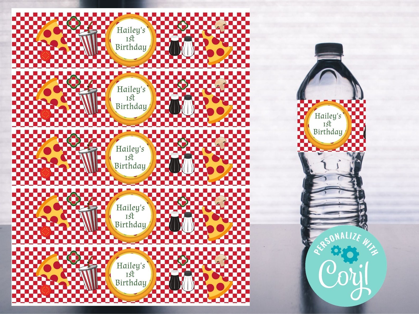 Pizza Party Water Bottle Label Printable Editable INSTANT DOWNLOAD - Etsy
