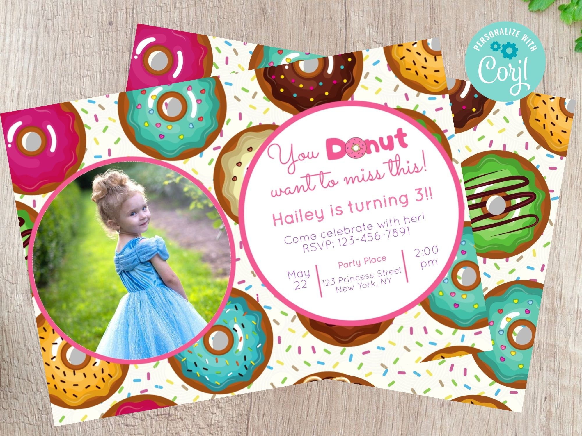 Donut Party Photo Invitation Editable INSTANT DOWNLOAD - Etsy