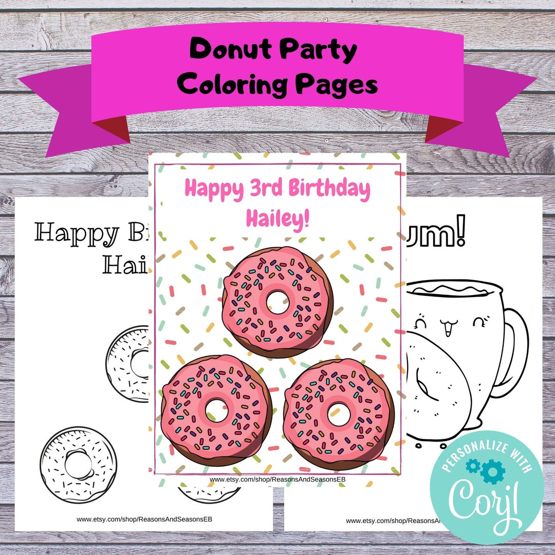 Donut Party Coloring Pages - Virtual Party Activity - Party Favor ...