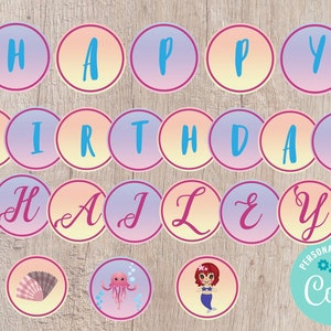 Mermaid Party Happy Birthday Banner Printable Editable INSTANT DOWNLOAD ...