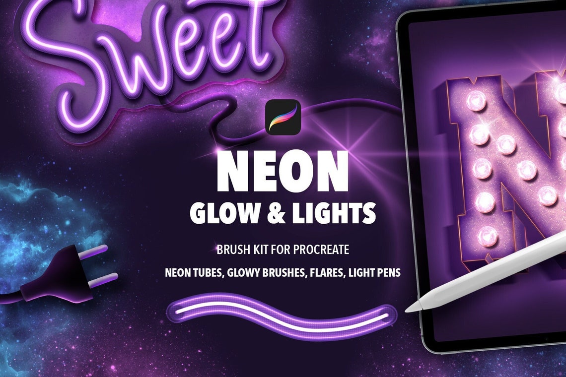 Neon Glow Brushes for Procreate: Tubes, Lights, Flares - Etsy
